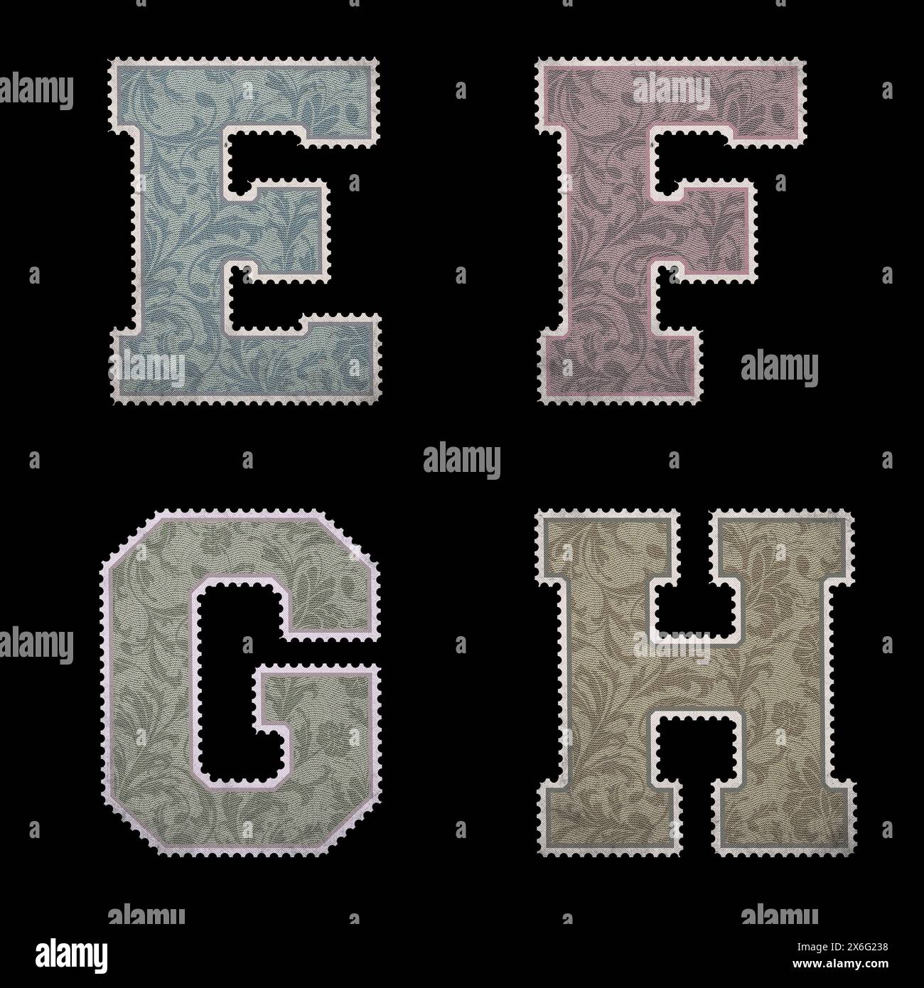 Vintage postal stamp style alphabet with set of capital letters and ...