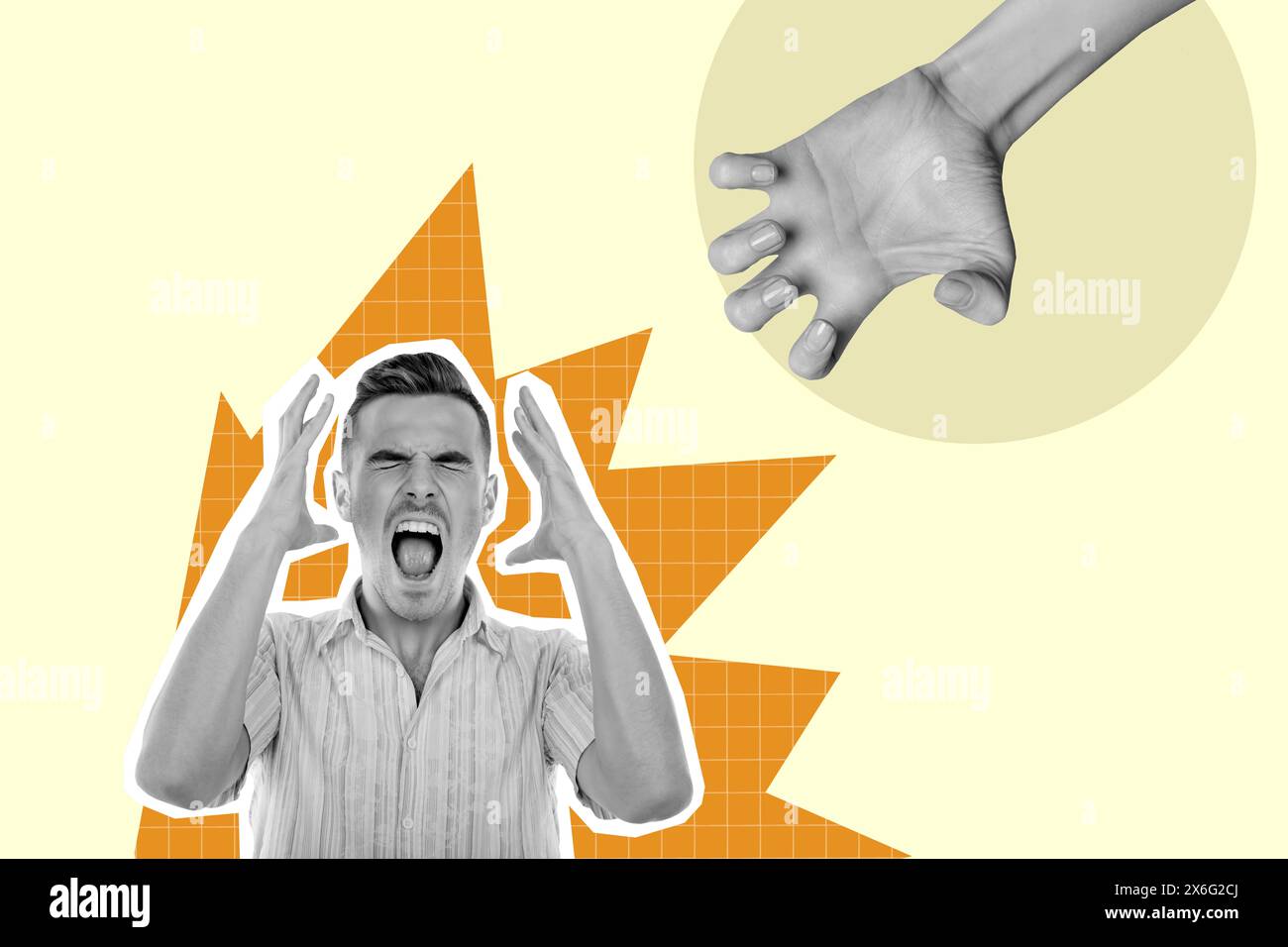 Composite collage picture image of scared man hand catch abuse violence ...