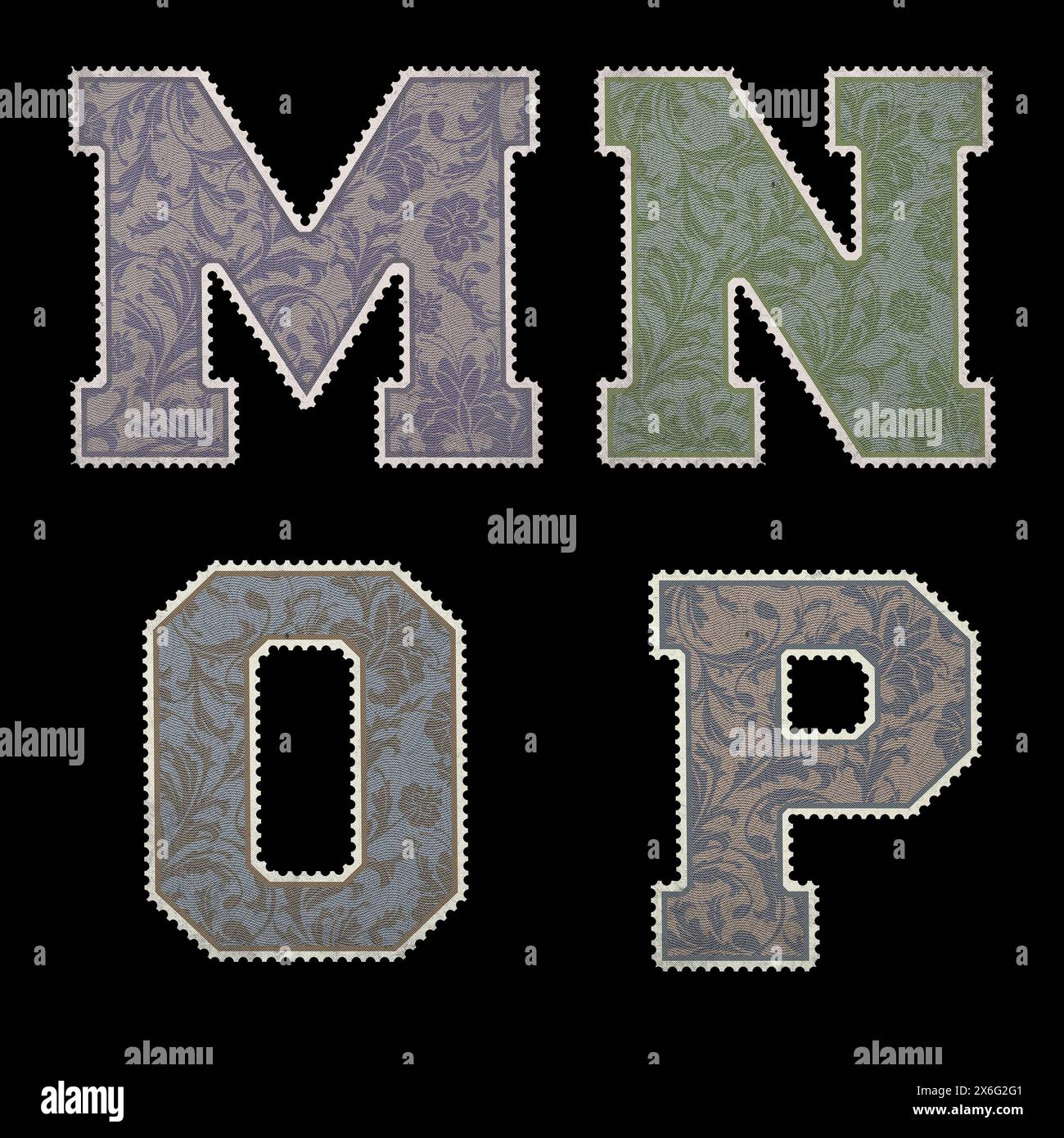 Vintage postal stamp style alphabet with set of capital letters and ...