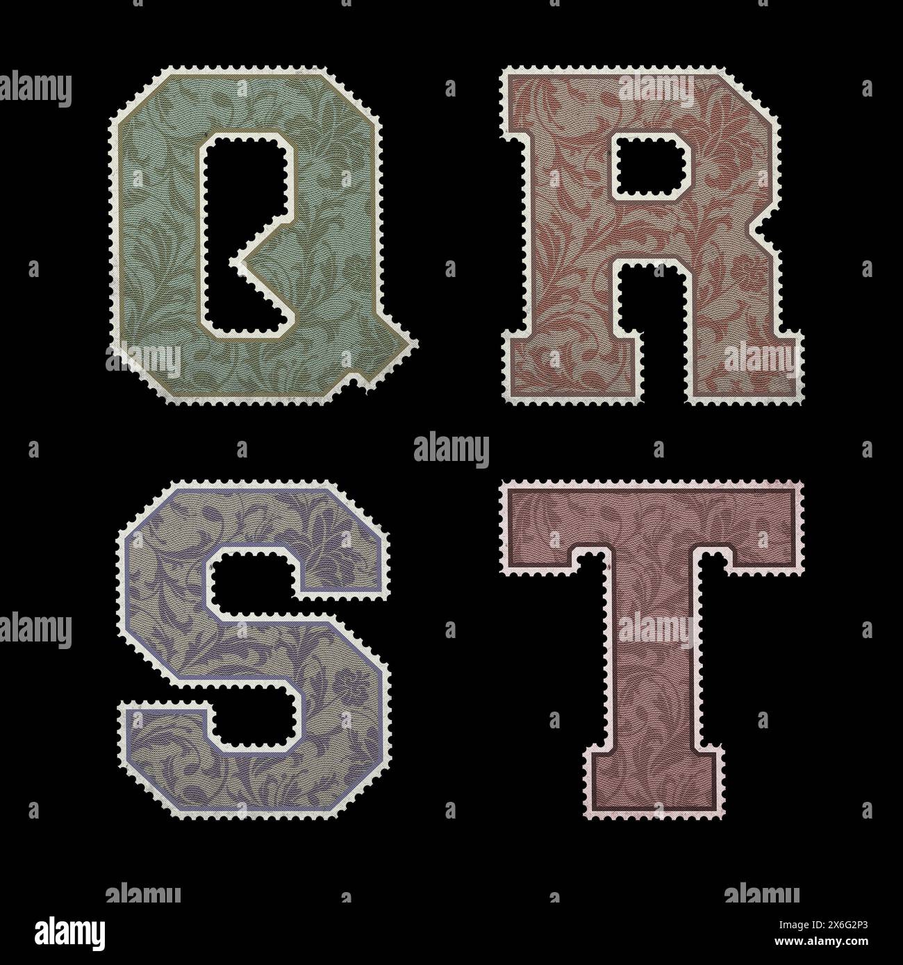 Vintage postal stamp style alphabet with set of capital letters and ...
