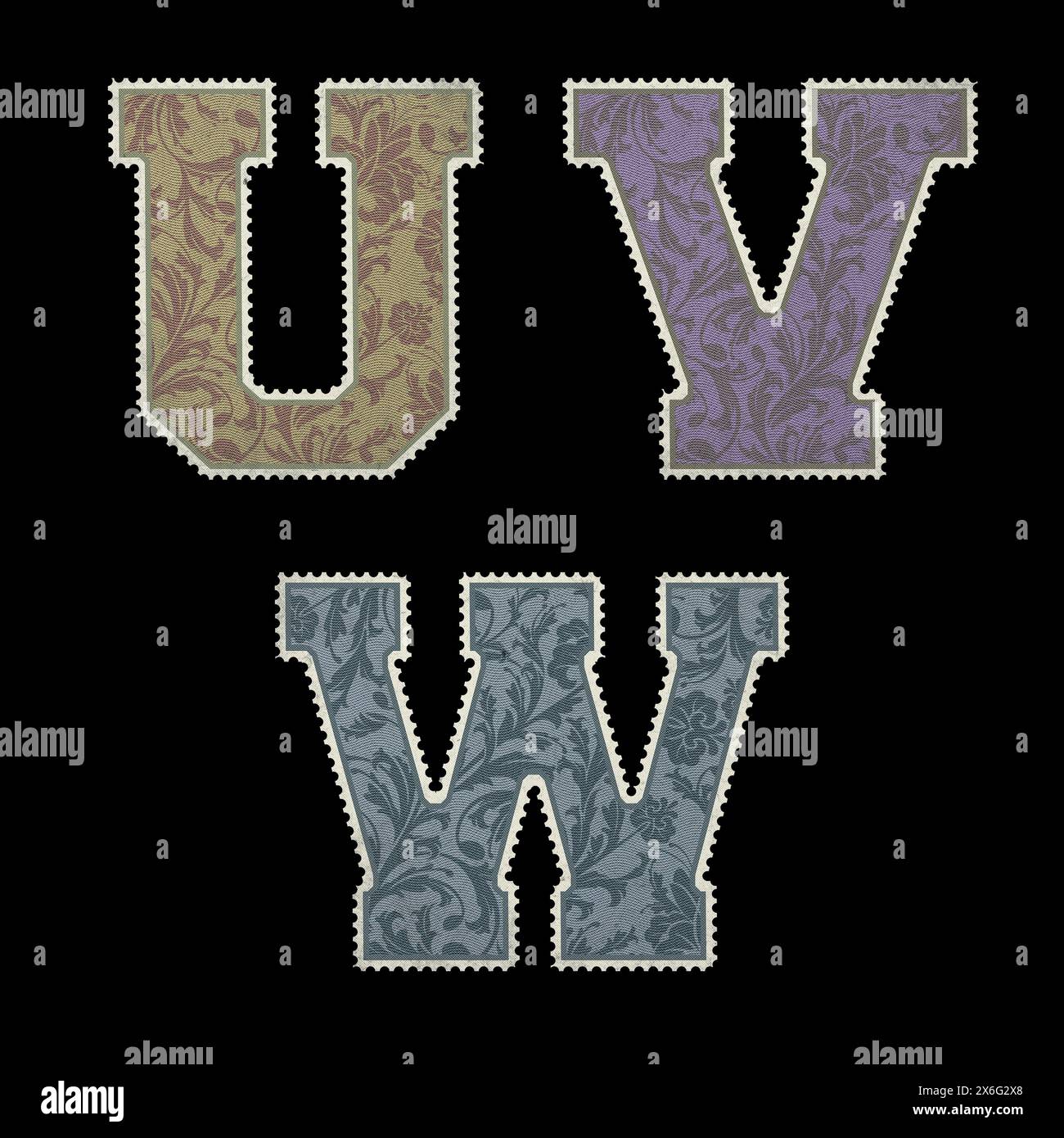 Vintage postal stamp style alphabet with set of capital letters and ...