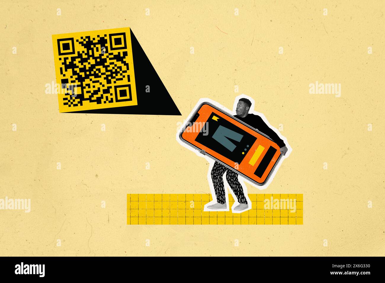 Composite photo collage of astonished american guy hold big iphone ...