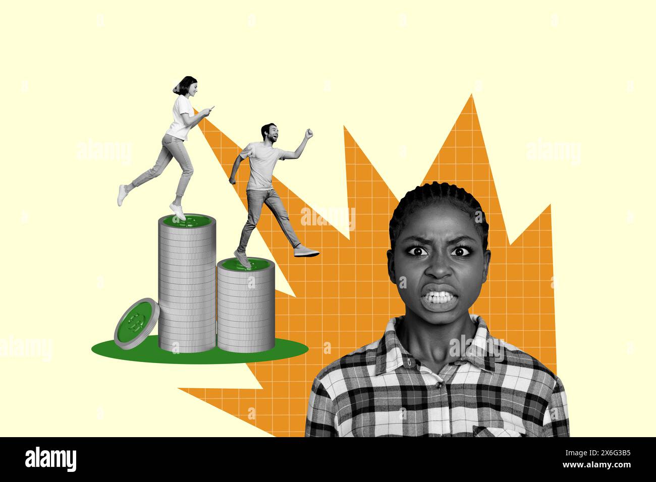 Composite collage picture image of angry female amazed bankrupt earning ...