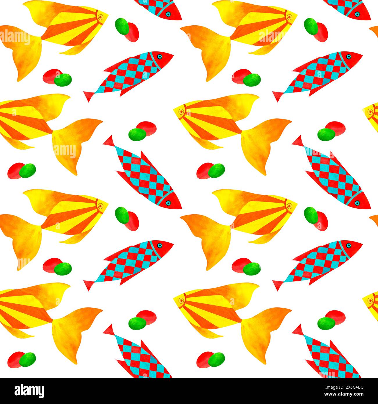 Yellow and Orange sea fish. Marine underwater seamless pattern ...