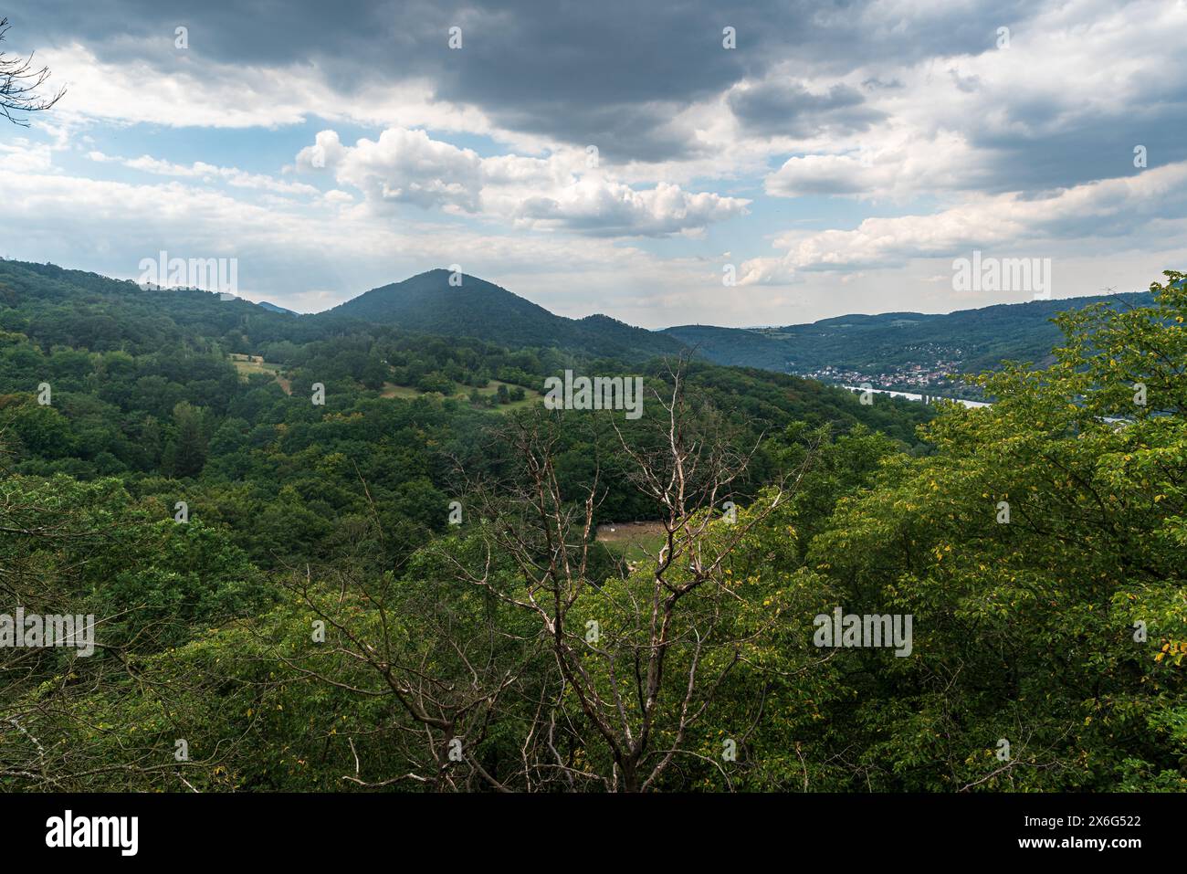 Beuutiful scenery of Ceske stredohori mountains vithe hilss above Labe ...