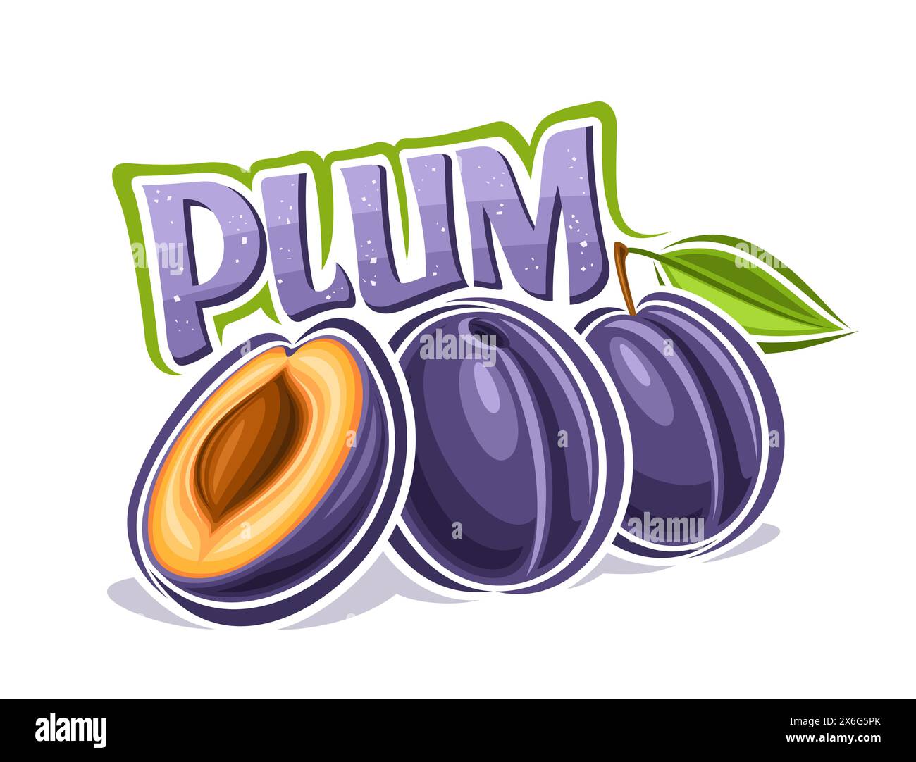 Vector logo for Plum, decorative horizontal poster with outline ...