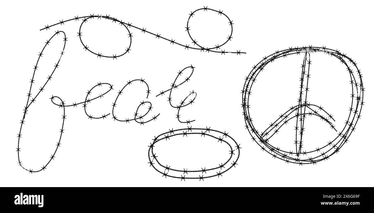 Twisted barbed wire silhouettes set in rounded and square shapes ...