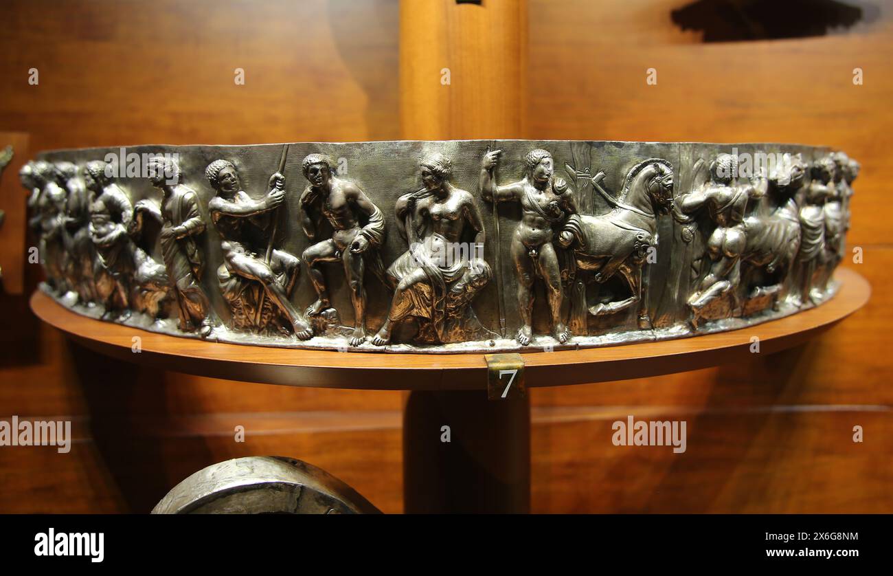 Roman silver band with relief decoration of gods. The Marengo Treasure ...