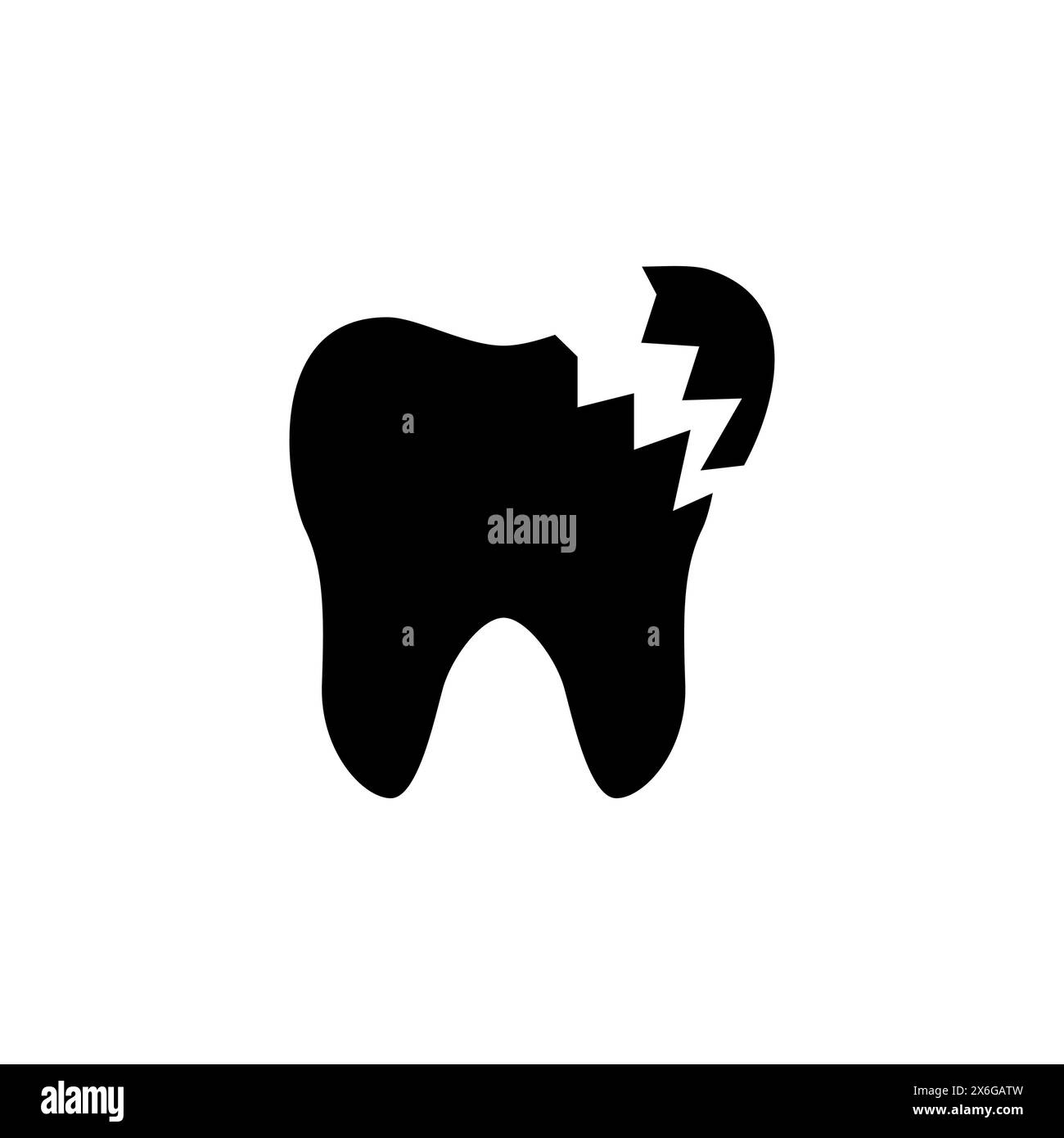 Fractured or Cracked Tooth, Dental Problem flat vector icon. Simple solid symbol isolated on ...