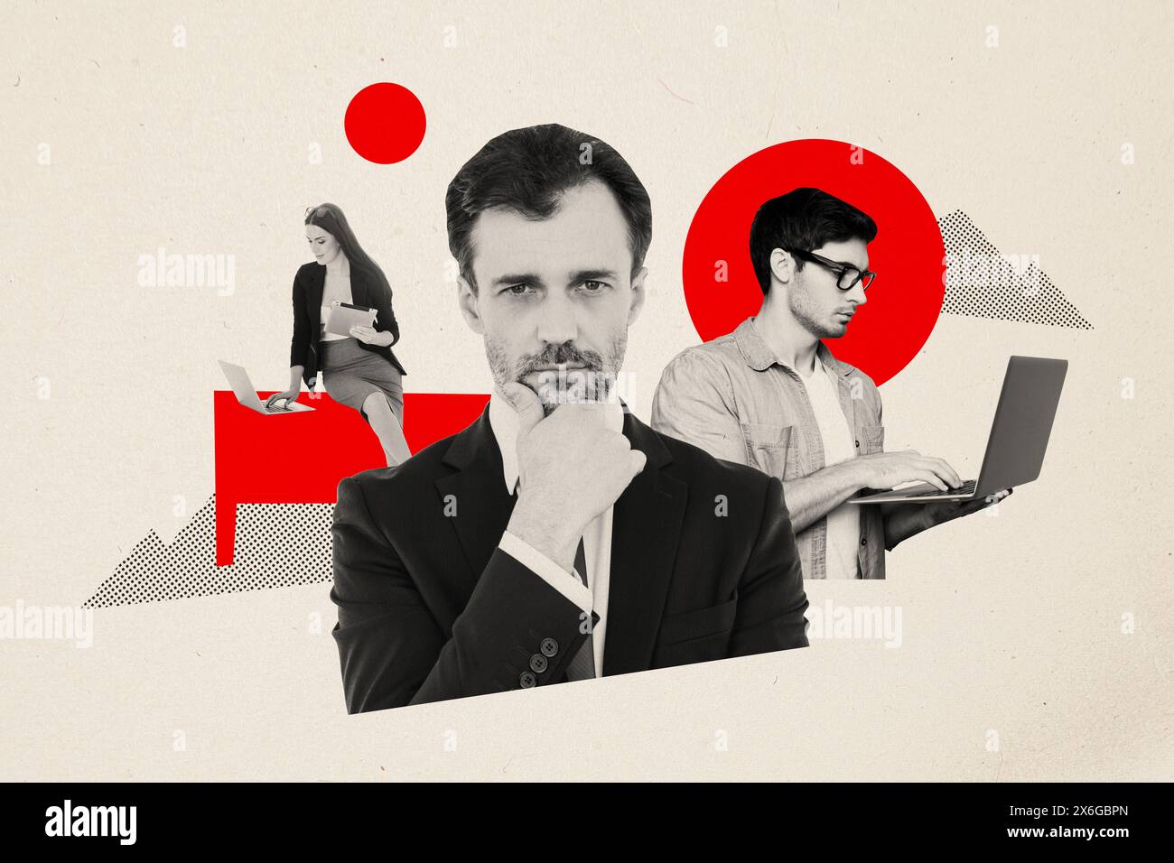 Composite collage image of working people teamwork startup team ...