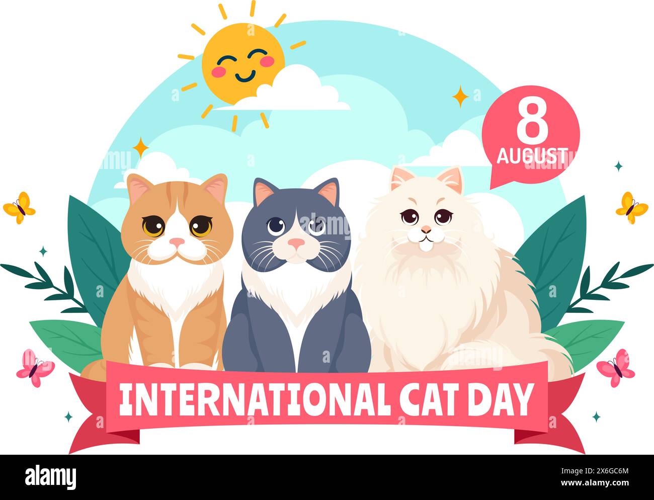 International Cat Day Vector Illustration on August 8 with Cats Animals ...