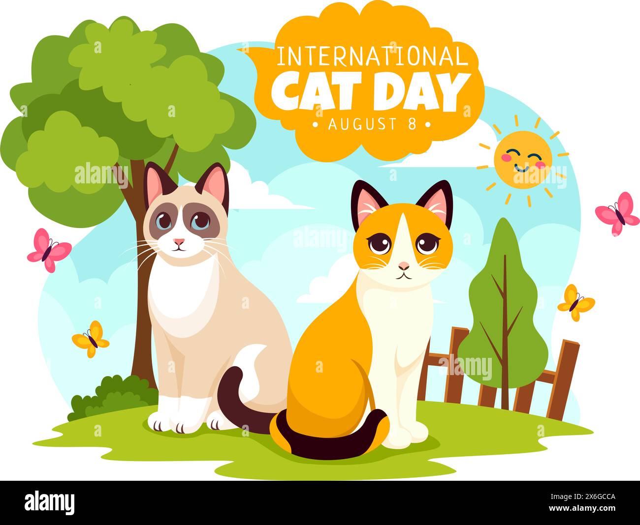 International Cat Day Vector Illustration on August 8 with Cats Animals ...