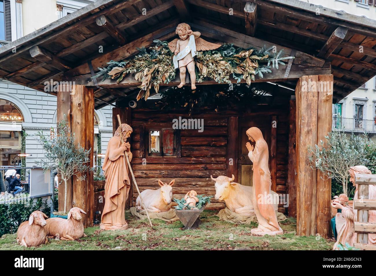 Florence, Italy - 31 December, 2023: Christmas crèche in the center of ...