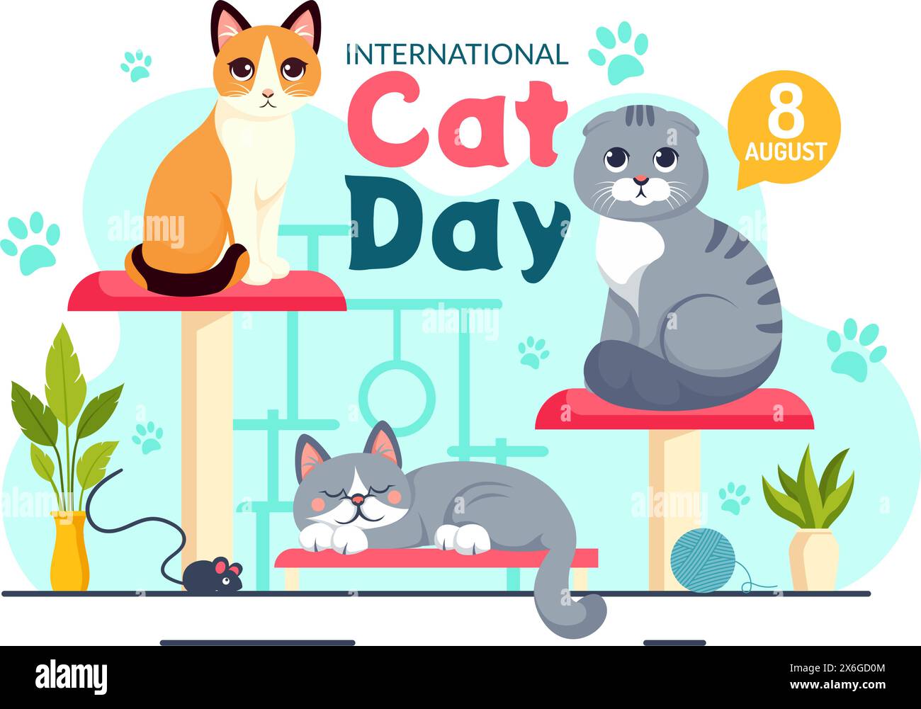 International Cat Day Vector Illustration on August 8 with Cats Animals ...