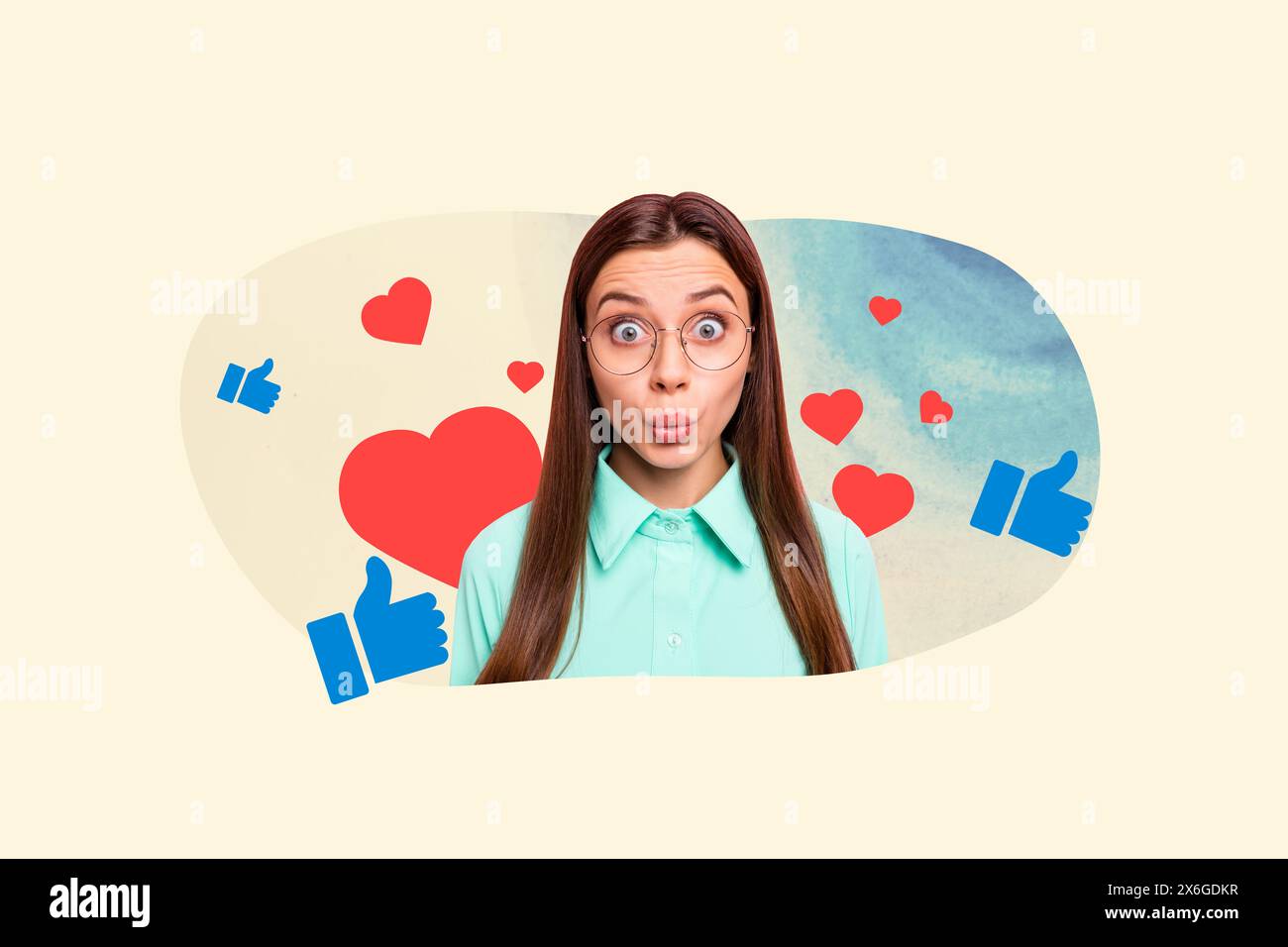 Creative photo picture young girl funny face expression love feedback ...