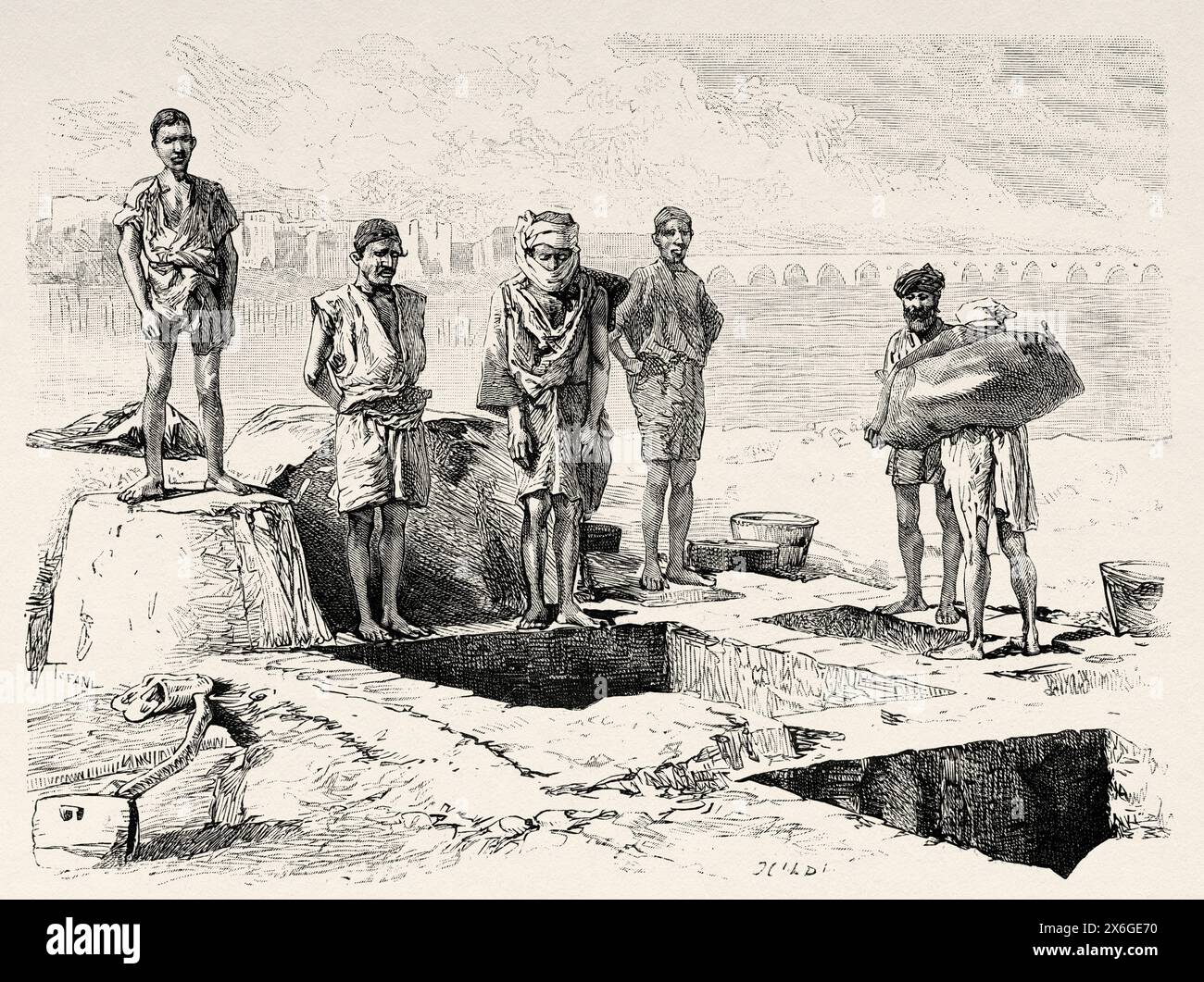 Indigo dye factory, Iraq. Middle East. Drawing by Oswaldo Tofani (1849 ...