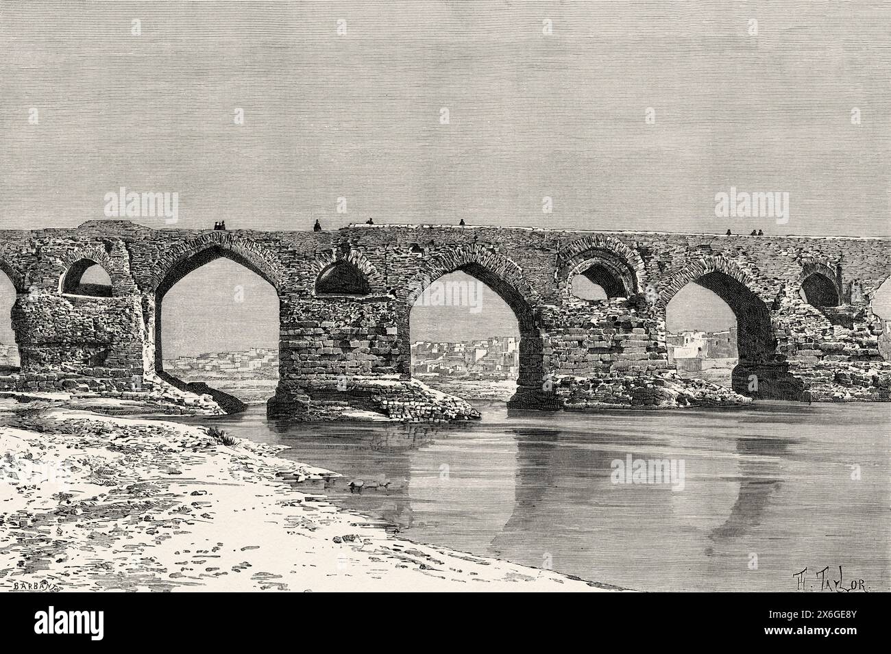 The Bridge of Dezful, Iran. Middle East. Drawing by Taylor. Persia ...