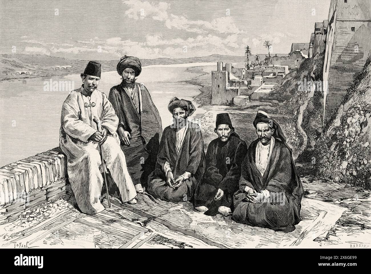 L Ab-Dizfoul and the secretaries of Sheikh, Iran. Middle East. Drawing ...