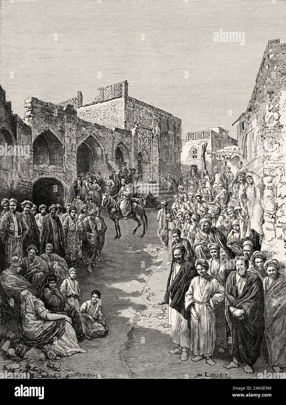 Street live of the ancient city of Shushtar, Iran. Middle East. Drawing ...