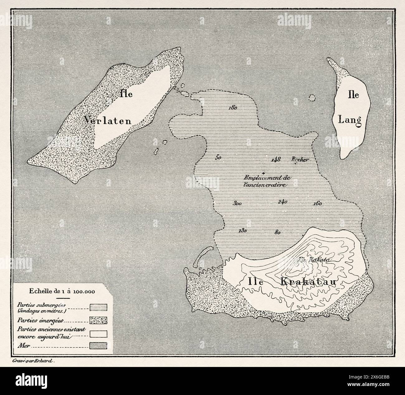 Map of the Krakatau, Terlaten and Lang islands, after the 1883 disaster ...