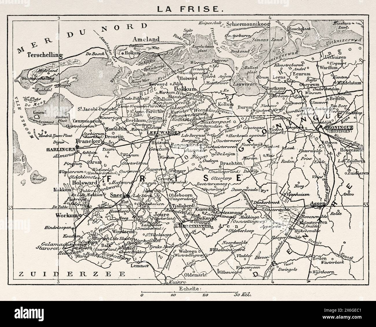 Antique map of Friesland, The Netherlands, Europe. Friesland, Dutch ...