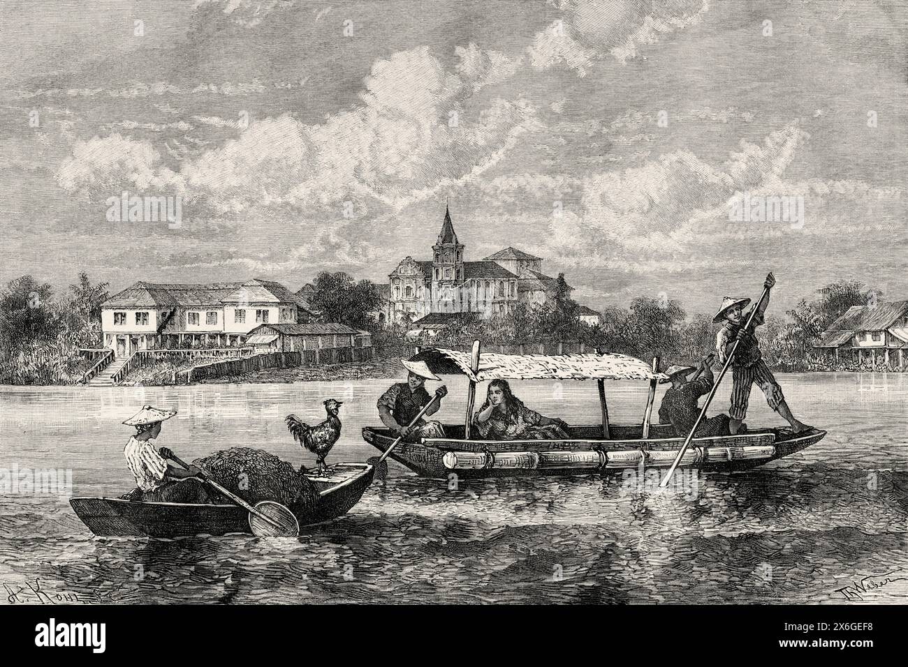 Traditional boat in the banks of the Pasig river, Manila, Philippines ...