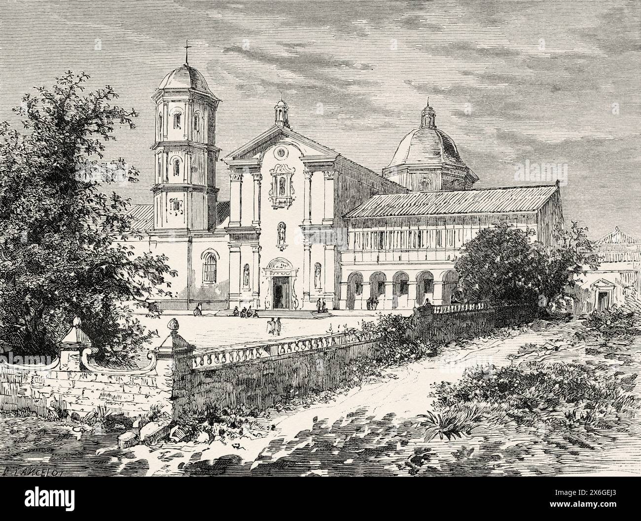Cathedral of San Sebastian de Lipa, Philippines, South Asia. Drawing by ...
