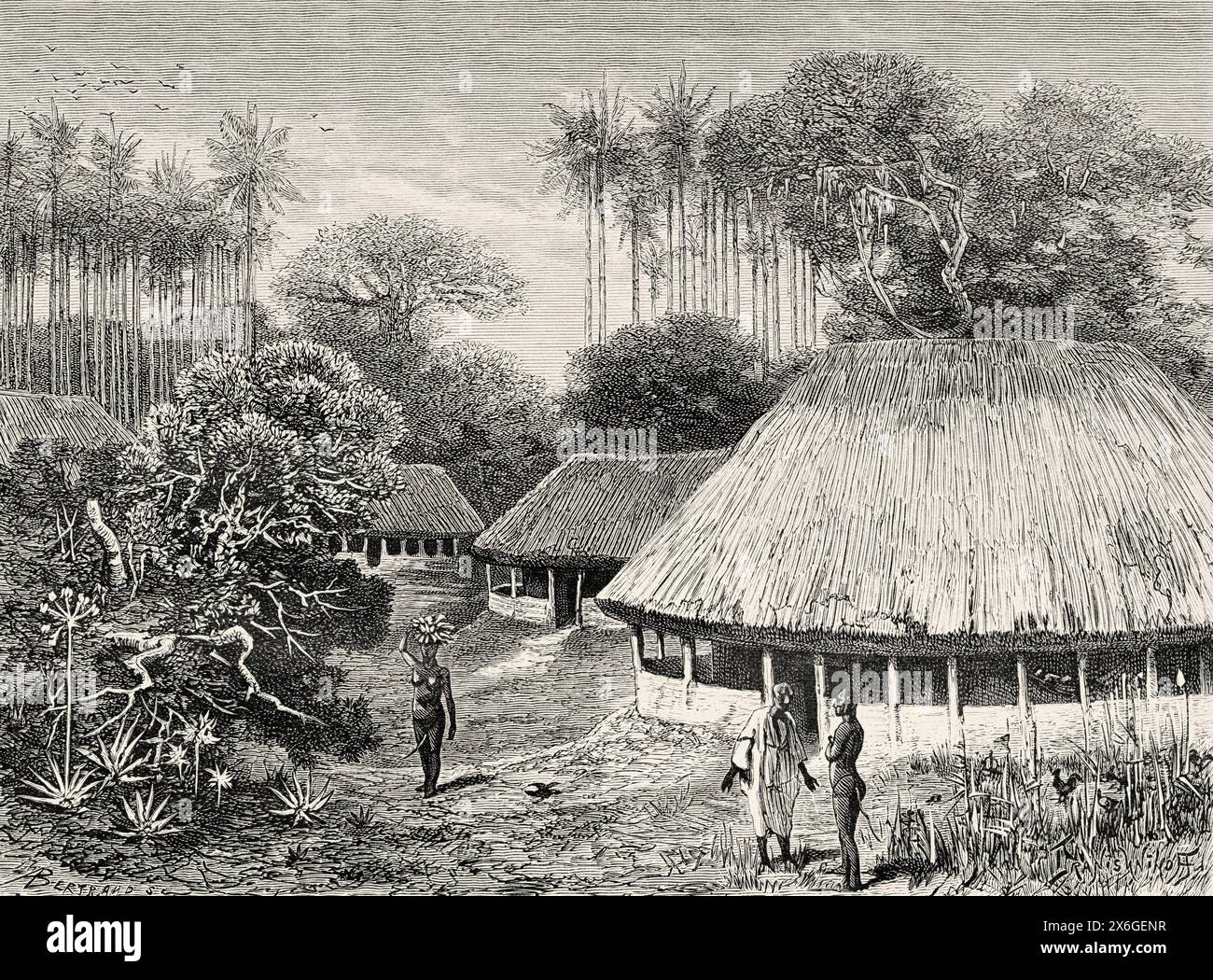 Village and native inhabitants of Petit Talibonche, Guinea. West Africa ...