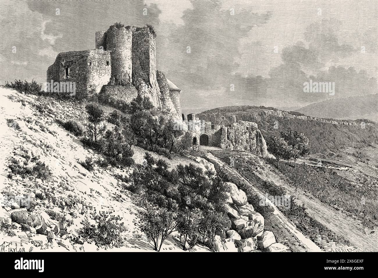 Landskron Castle, Alsace, France. Drawing by Taylor. Through Alsace and ...