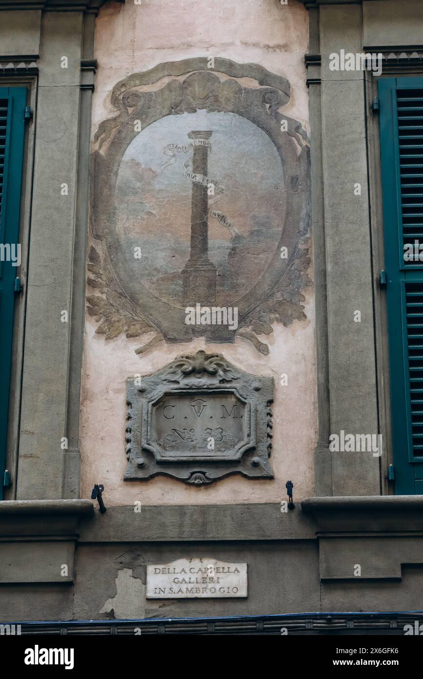 Florence, Italy - 1 January, 2024: Close-up of an ancient facade in the ...
