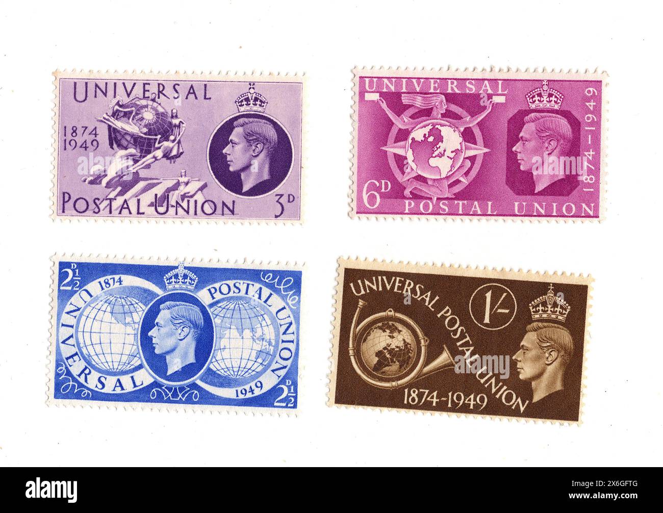 A set of King George VI Postal Union postage stamps from Great Britain ...