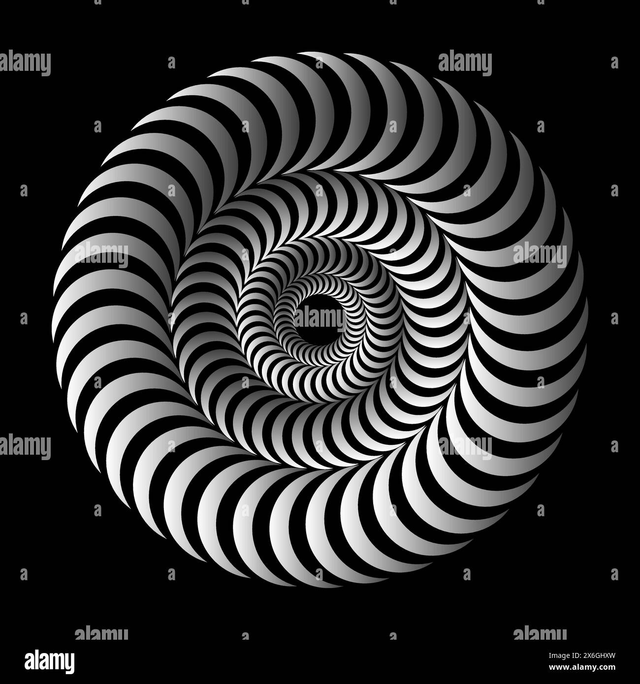 3D spiral. Hypnotic volumetric wavy circles. Isometric trumpet waves ...