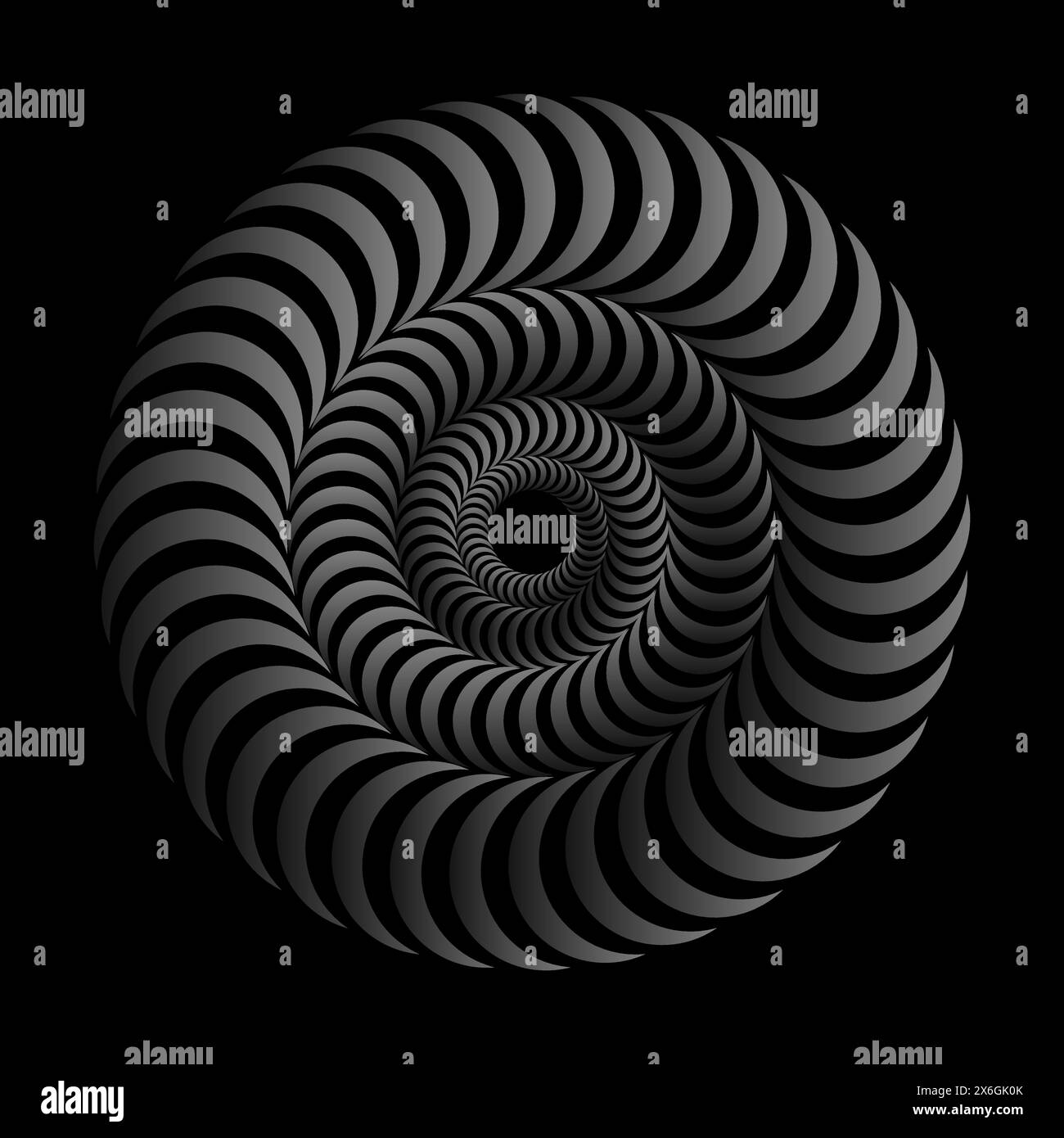 3D spiral. Hypnotic volumetric wavy circles. Isometric trumpet waves ...