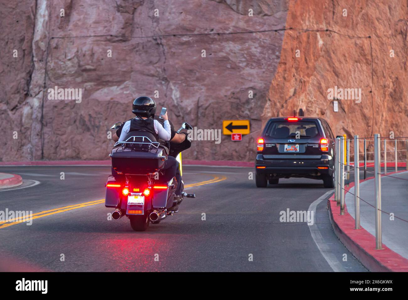 Motorcycle trip across America. Couple of bikers rides along the ...