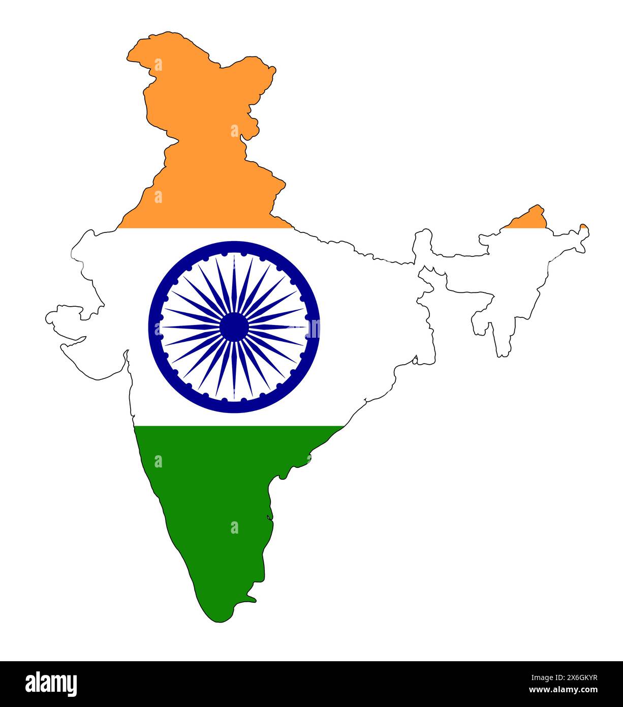 India in national flag colors. Map illustration of a big Asian country ...