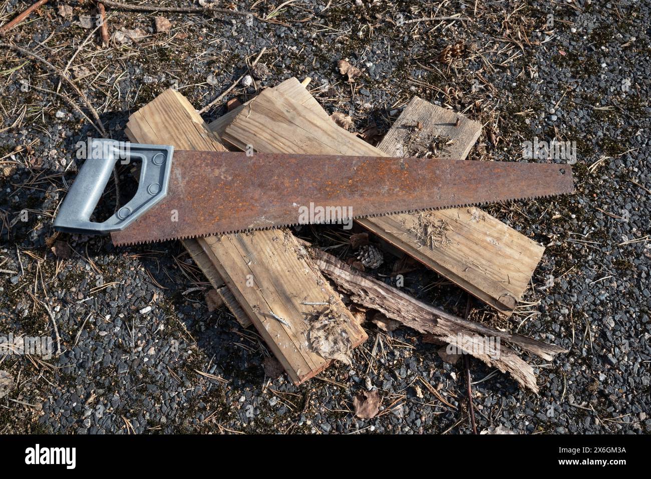 Rusty saw lying on the ground outdoors Stock Photo - Alamy