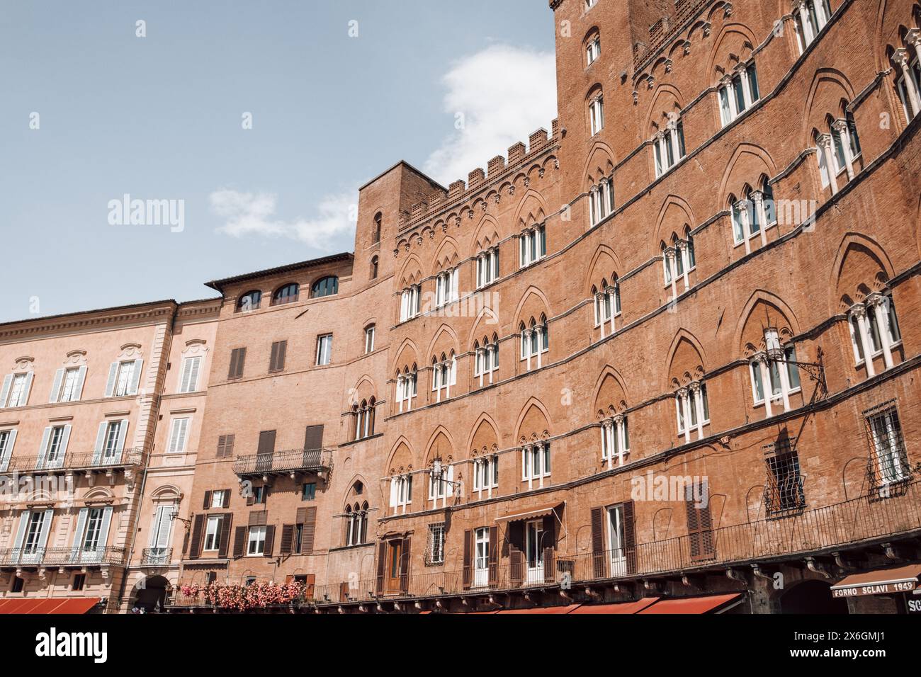 Beautiful buildings on the famous Piazza del Campo in the historic ...