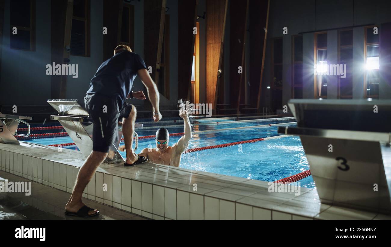 Swimming Pool: Professional Trainer Training Future Champion Swimmer ...