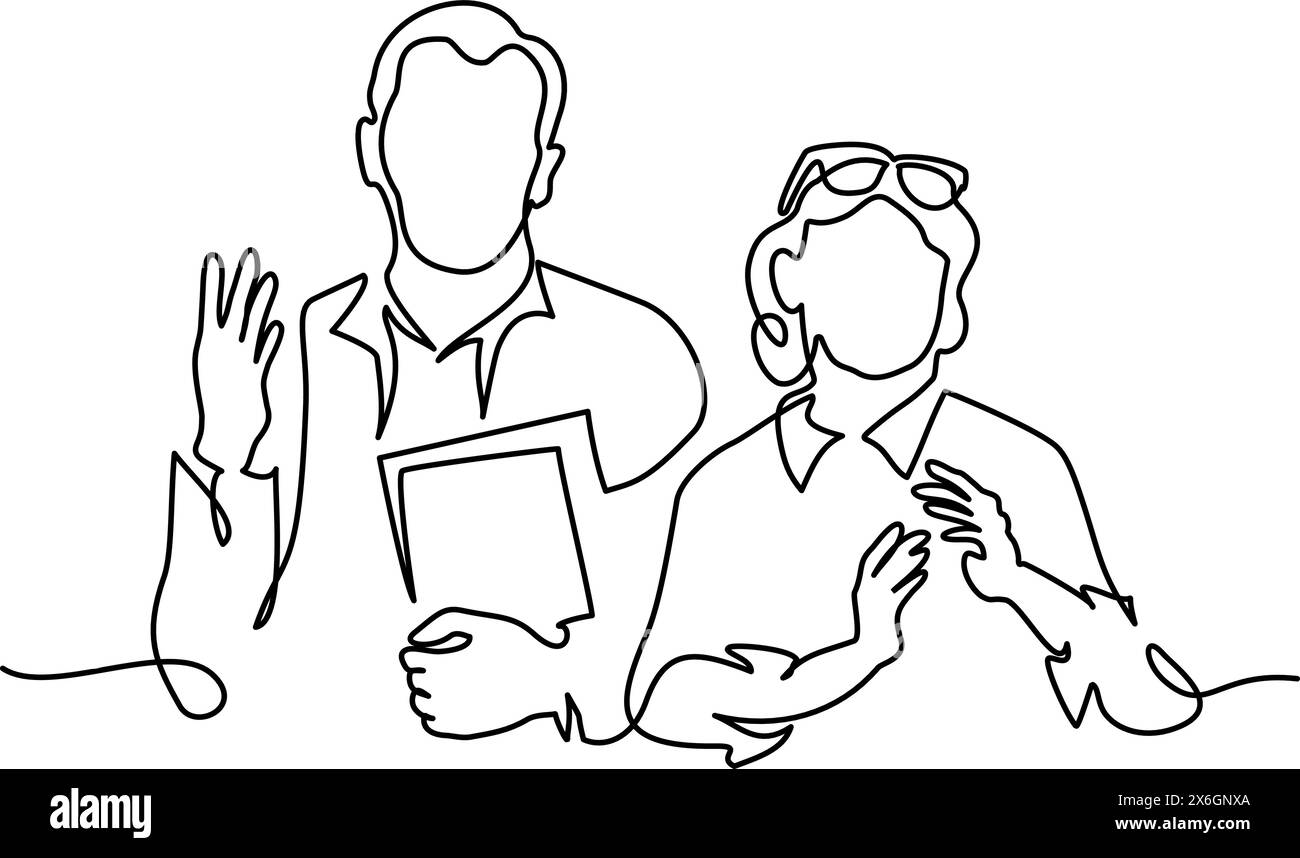 Man and woman greeting Hands up. Continuous one line drawing Stock ...