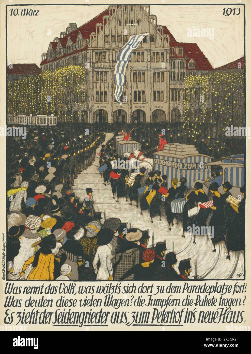 Vintage Swiss Advertising Poster for GRIEDER IS MOVING TO THE PETERHOF ...