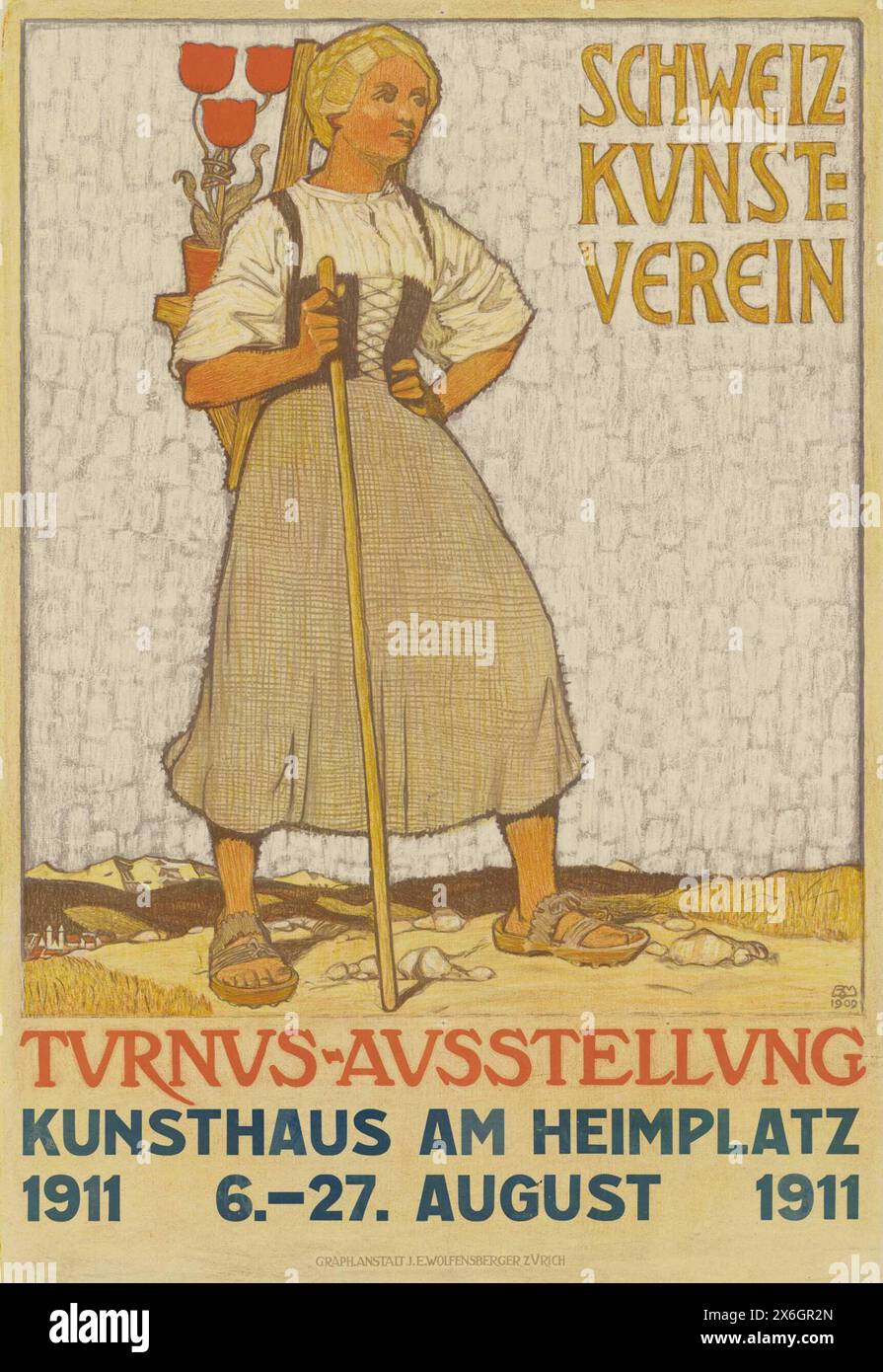 Vintage Swiss Advertising Poster for Exhibition rotation. Kunsthaus am ...