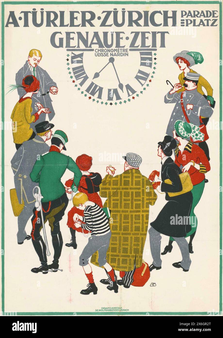 Vintage Swiss Advertising Poster for A. Türler Zurich Exact time ...