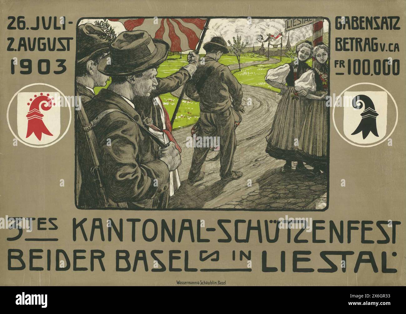 Vintage Swiss Advertising Poster for Cantonal-Schützenfest both Basel ...