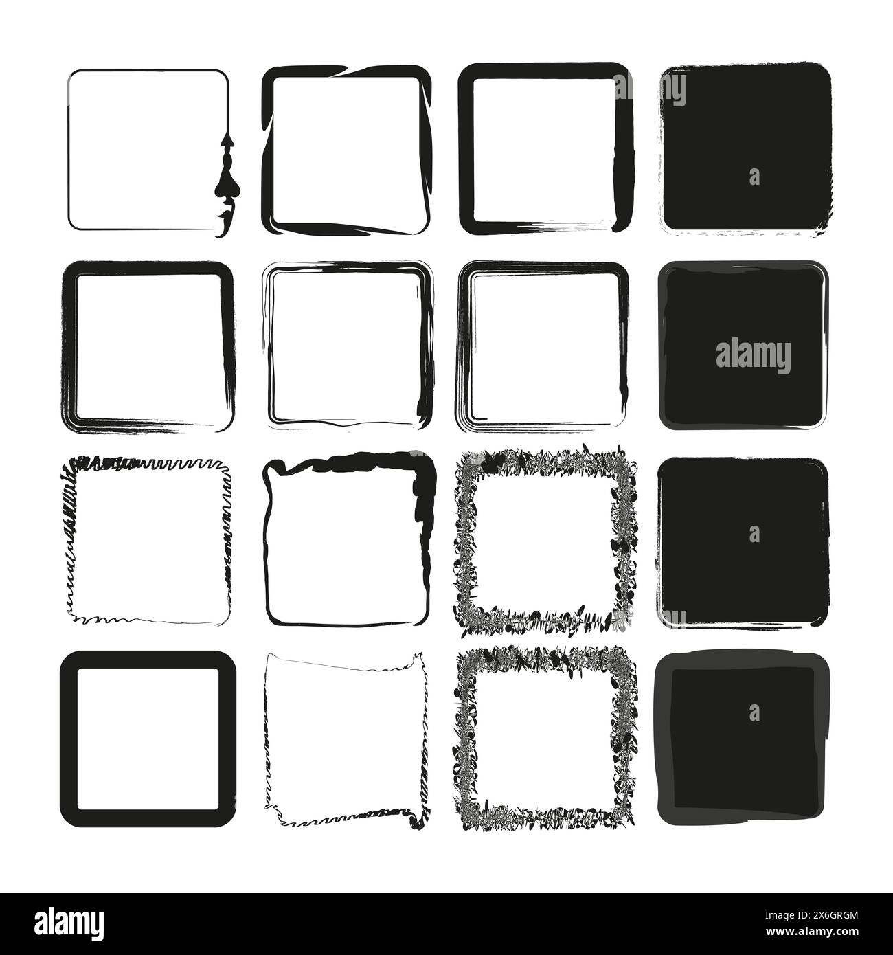 Variety of black square frames set. Collection of simple to grunge ...