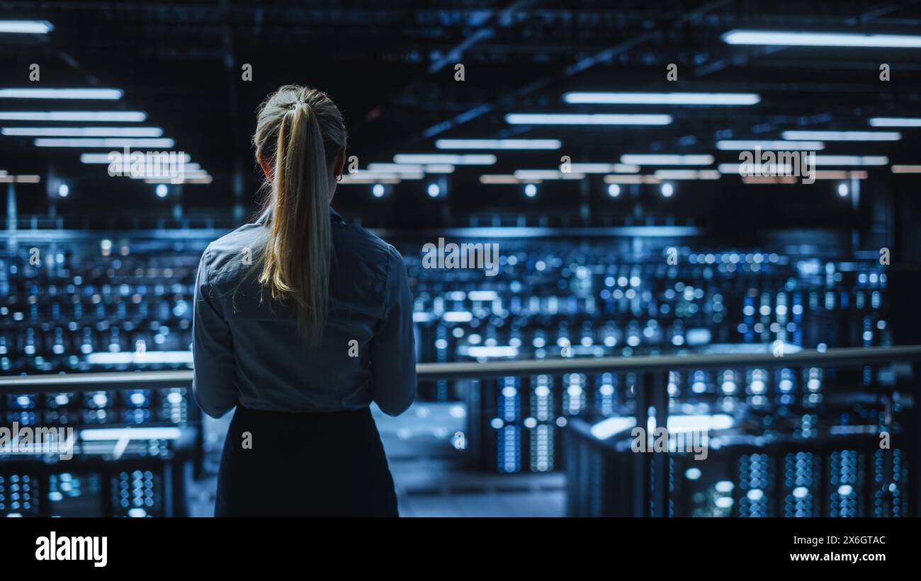 Data Center Female Programmer Using Laptop Computer Maintenance It Specialist In Cloud