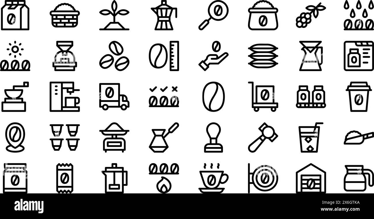 Coffee Production Icons collection is a vector illustration with ...