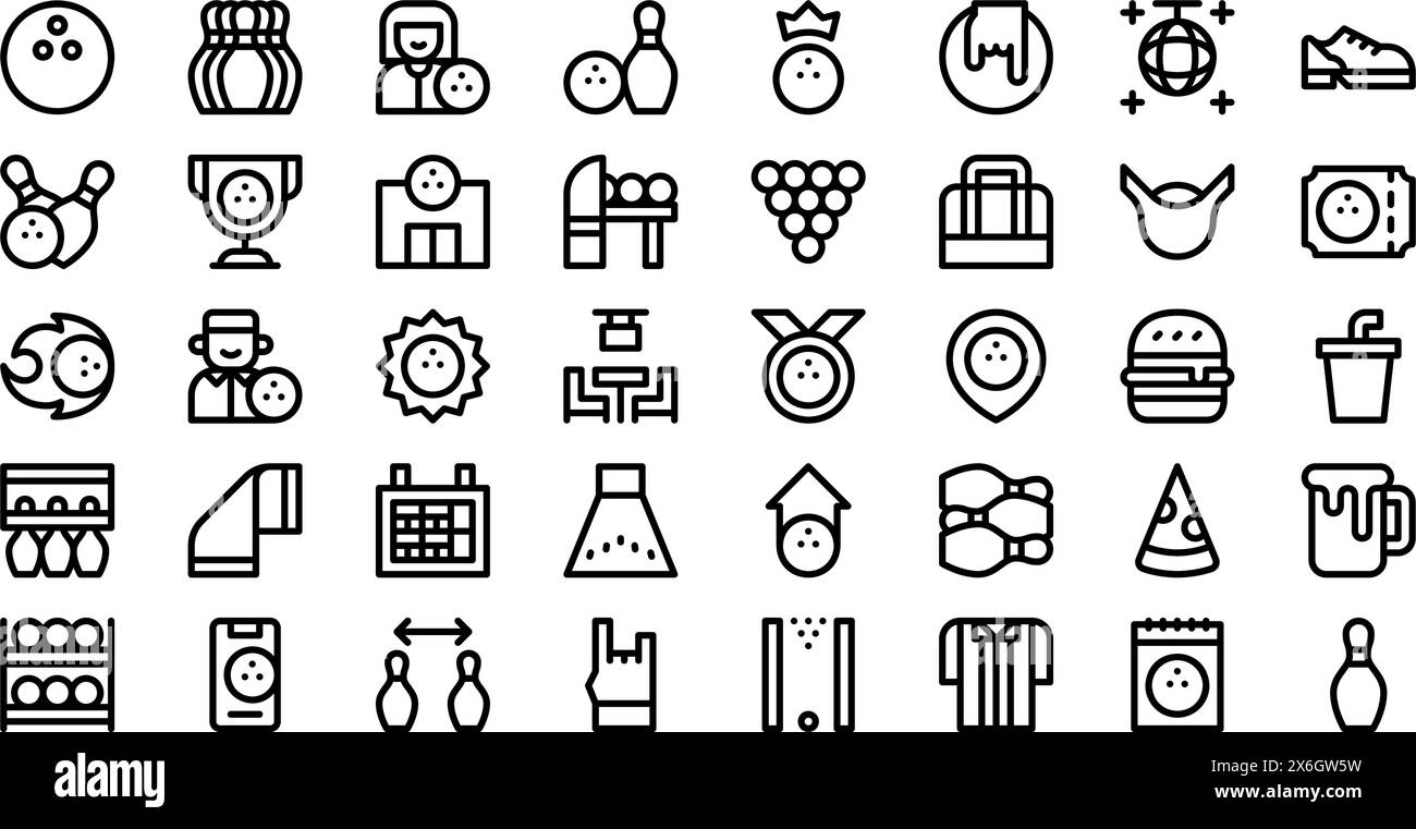 Bowling Icons collection is a vector illustration with editable stroke ...