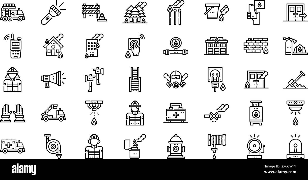 Firefighter Icons collection is a vector illustration with editable ...