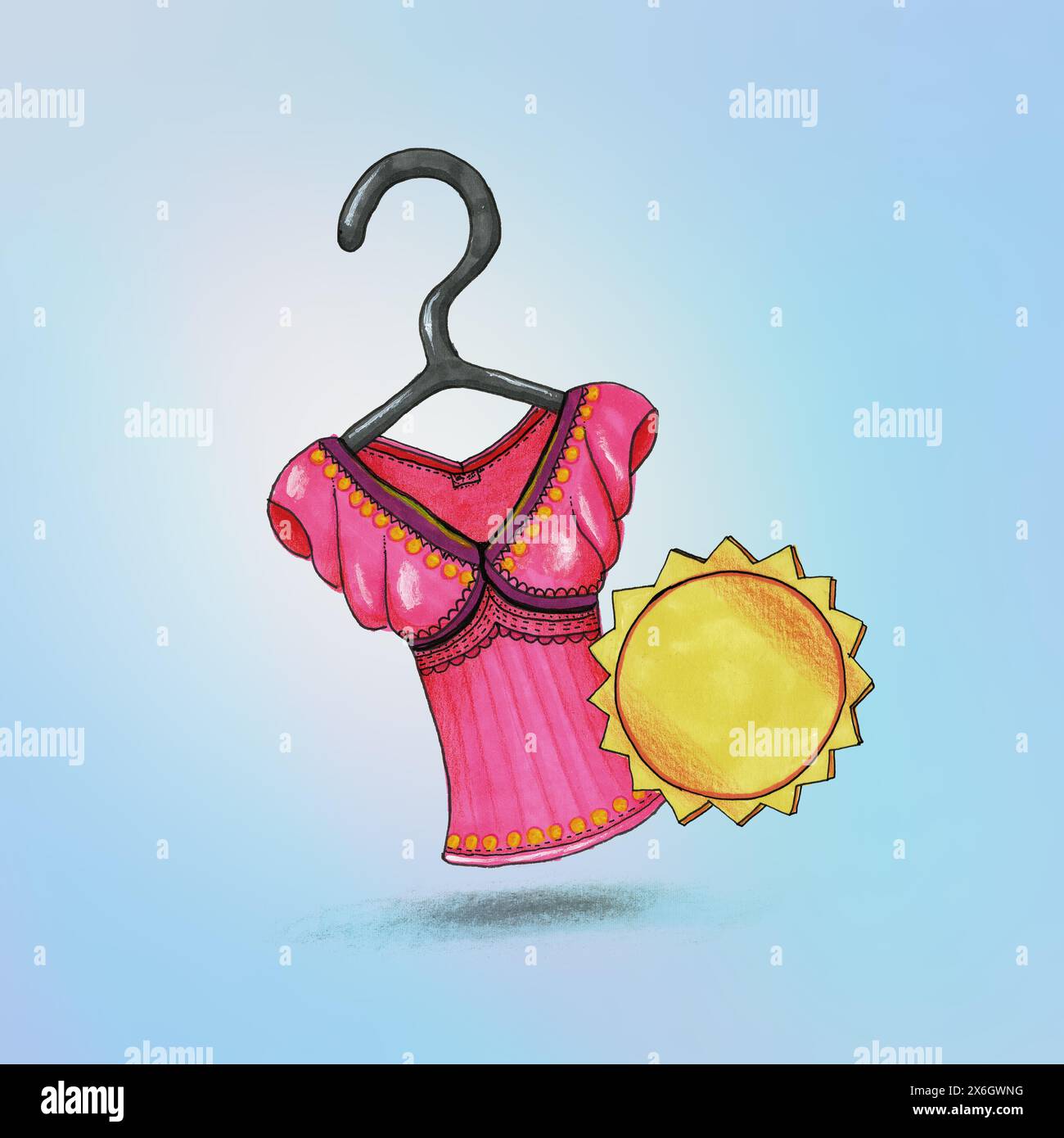 Woman top blouse - piece and type of clothing - 2d icon hand-drawn ...