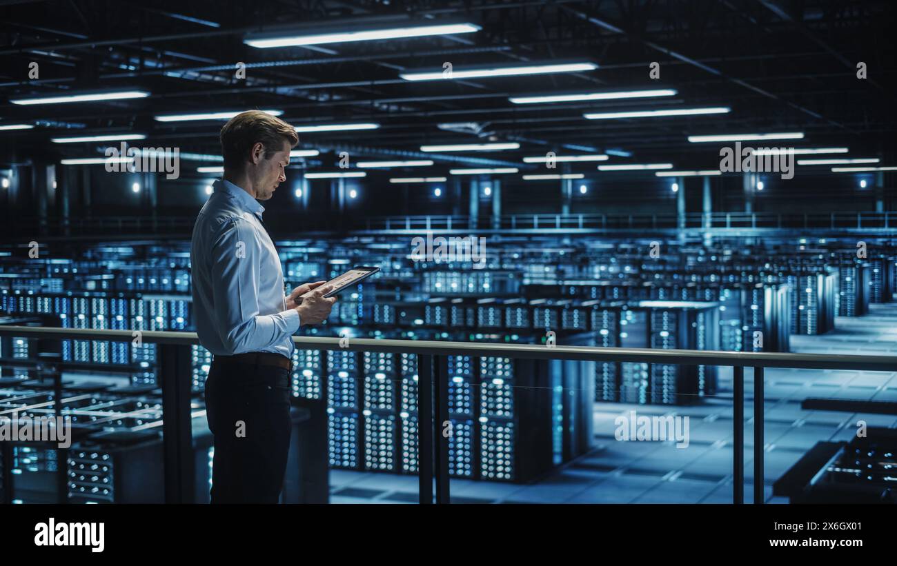 Data Center Engineer Using Digital Tablet Computer Maintenance Specialist High Tech